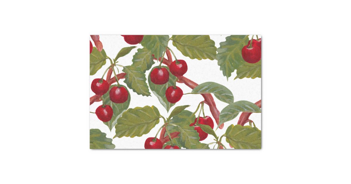 Vintage Red Cherries Watercolor Tissue Paper | Zazzle