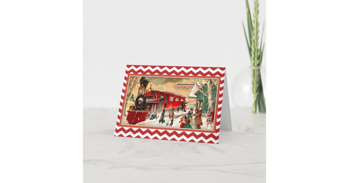 Vintage Red Christmas Train Card | Zazzle