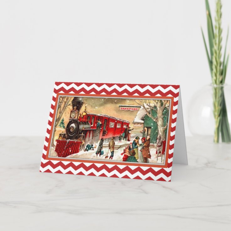 Vintage Red Christmas Train Card | Zazzle