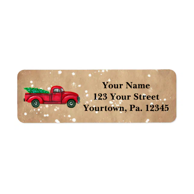 Vintage Red Christmas Tree Truck Address Labels | Zazzle