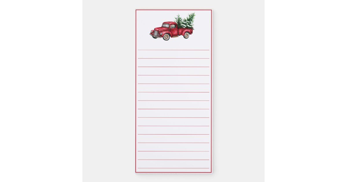 Vintage Red Christmas Tree Truck Magnetic Notepad | Zazzle