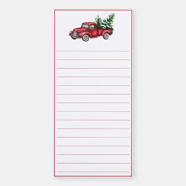 Vintage Red Christmas Tree Truck Magnetic Notepad | Zazzle