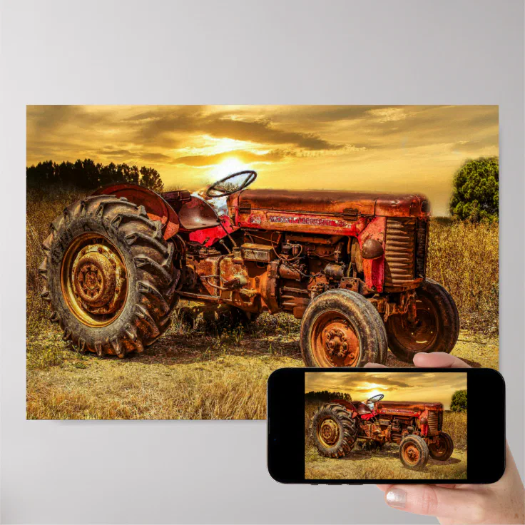 Vintage Red Farm Tractor Poster | Zazzle
