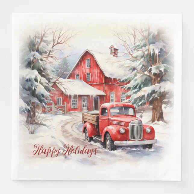 Vintage Red Farm Truck Red Barn Paper Dinner Napkins | Zazzle