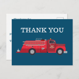 Vintage Red Fire Truck / Fire Engine Thank You Postcard | Zazzle