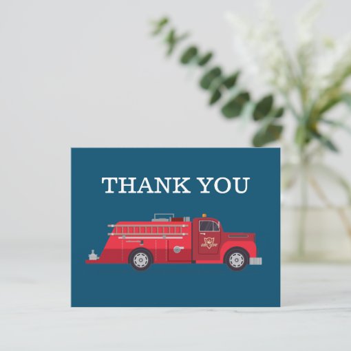 Vintage Red Fire Truck / Fire Engine Thank You Postcard | Zazzle