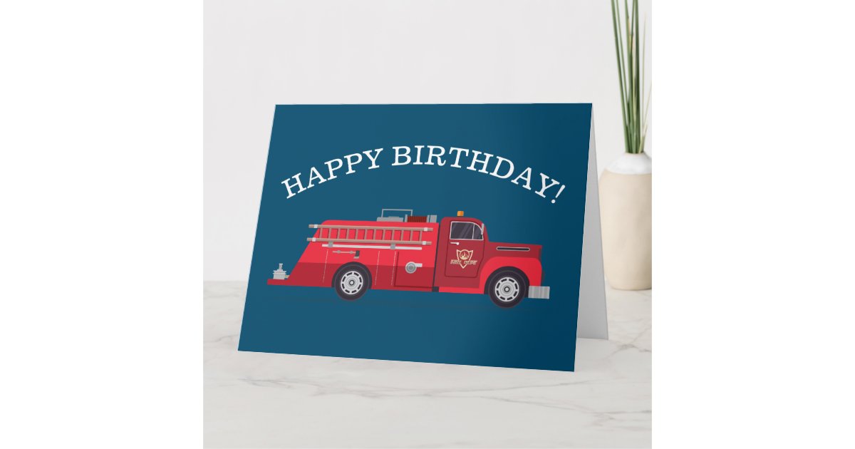 Vintage Red Fire Truck Happy Birthday Card | Zazzle.com