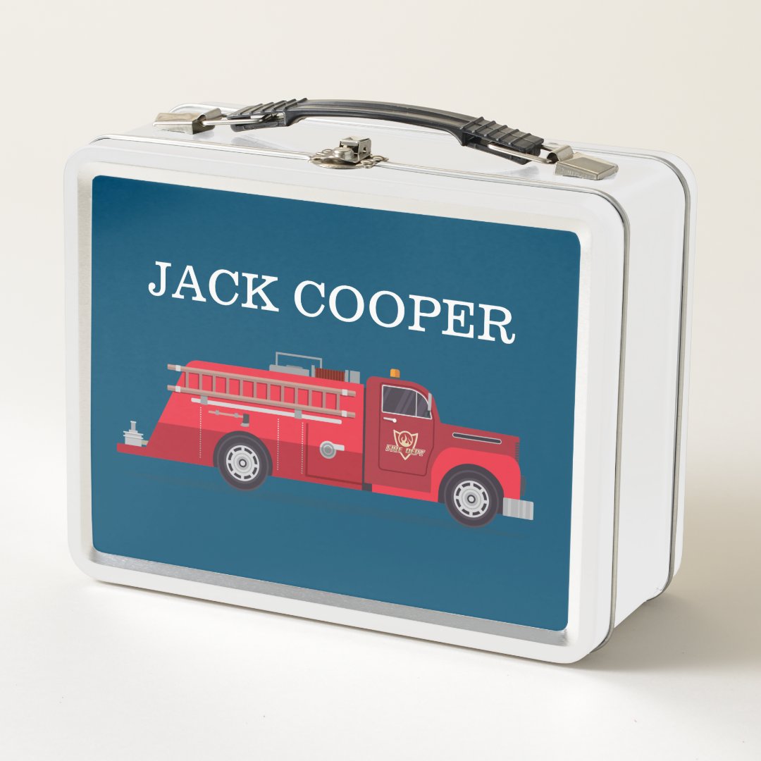 Vintage Red Fire Truck Metal Lunch Box | Zazzle