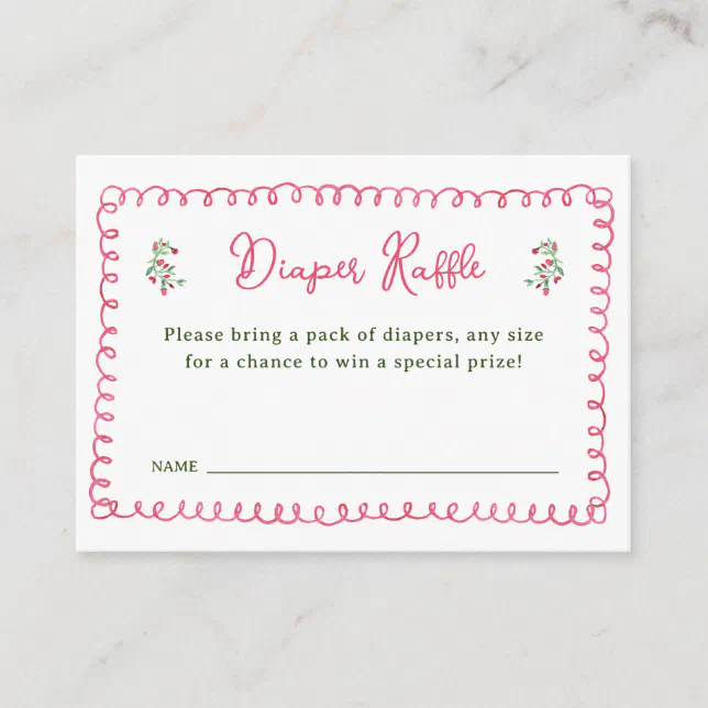 Vintage Red Floral Girl Baby Shower Diaper Raffle Enclosure Card | Zazzle