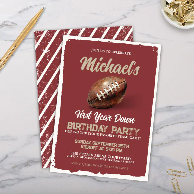 Vintage Red Football Theme 1st Birthday Party Invitation | Zazzle
