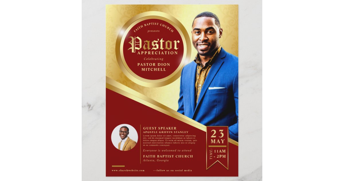 Vintage Red & Gold Pastor Appreciation Church Flyer | Zazzle