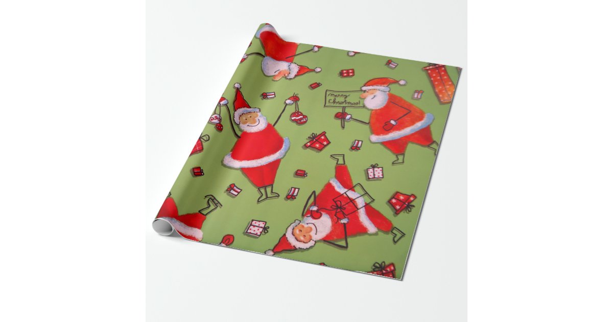 Vintage Red Gold Santa Wrapping Paper | Zazzle