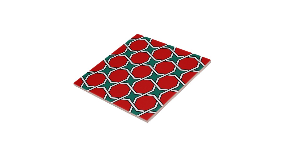 Vintage Red Green Arabic Egypt Geometric Pattern Ceramic Tile | Zazzle