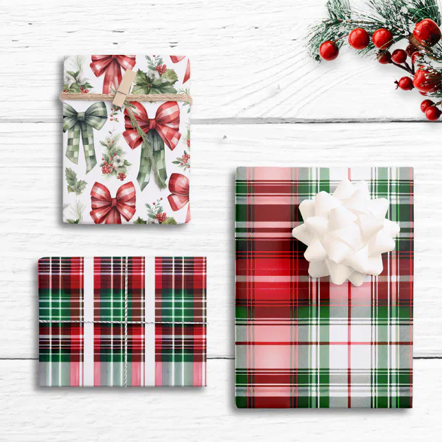 Vintage Red Green Plaid Farmhouse Lux Christmas Wrapping Paper Sheets ...