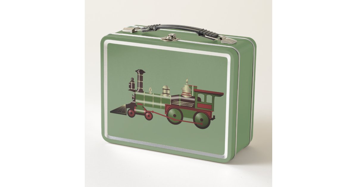 Vintage Red & Green Steam Train Metal Lunch Box | Zazzle