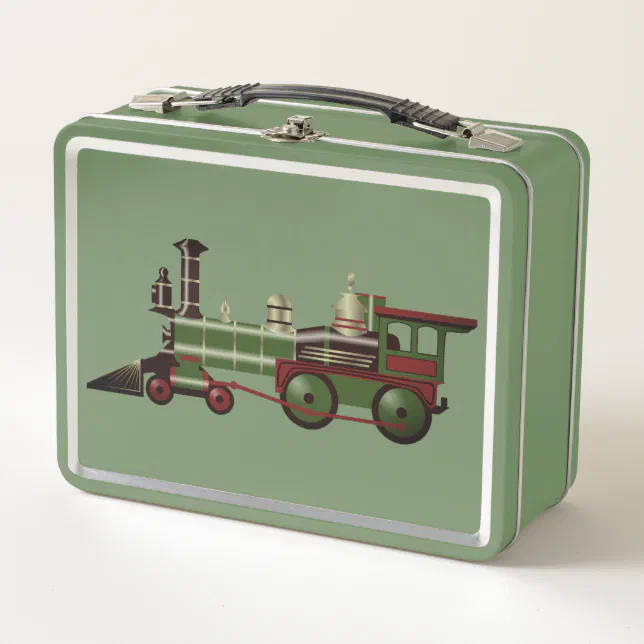 Vintage Red & Green Steam Train Metal Lunch Box | Zazzle