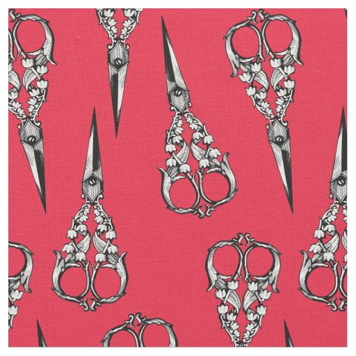 Vintage red hairdresser scissor hairstylist barber fabric | Zazzle