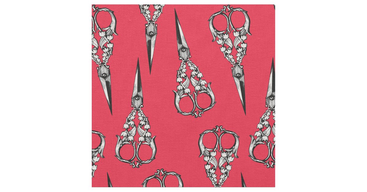 Vintage red hairdresser scissor hairstylist barber fabric | Zazzle