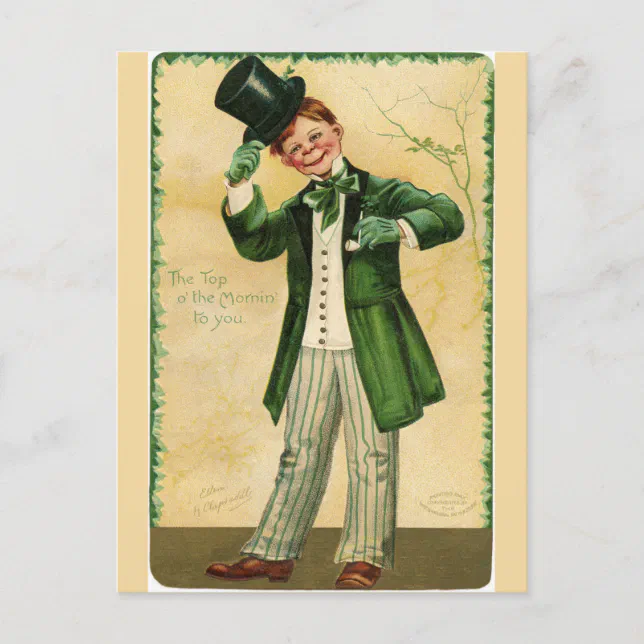Vintage Red Haired Irishman With Top Hat Postcard | Zazzle