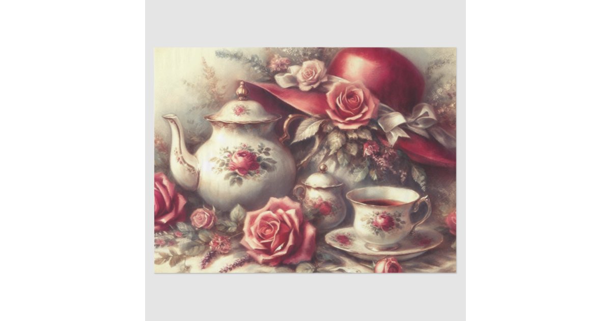 Vintage Red Hat Tea Party Tissue Paper | Zazzle