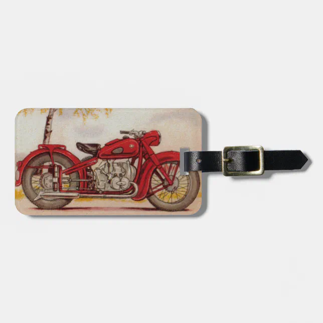Vintage Red Motorcycle Luggage Tag | Zazzle