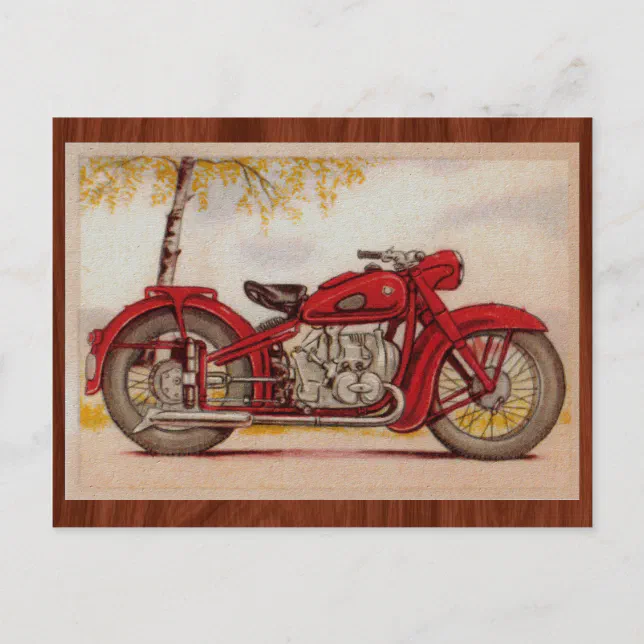 Vintage Red Motorcycle Postcard | Zazzle