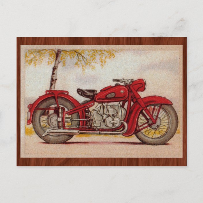 Vintage Red Motorcycle Postcard | Zazzle.com