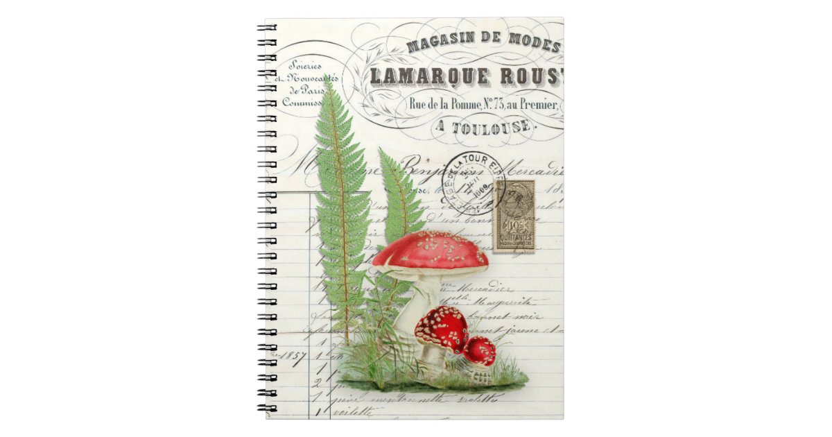 Vintage Red Mushroom Fern Spiral Journal Notebook | Zazzle