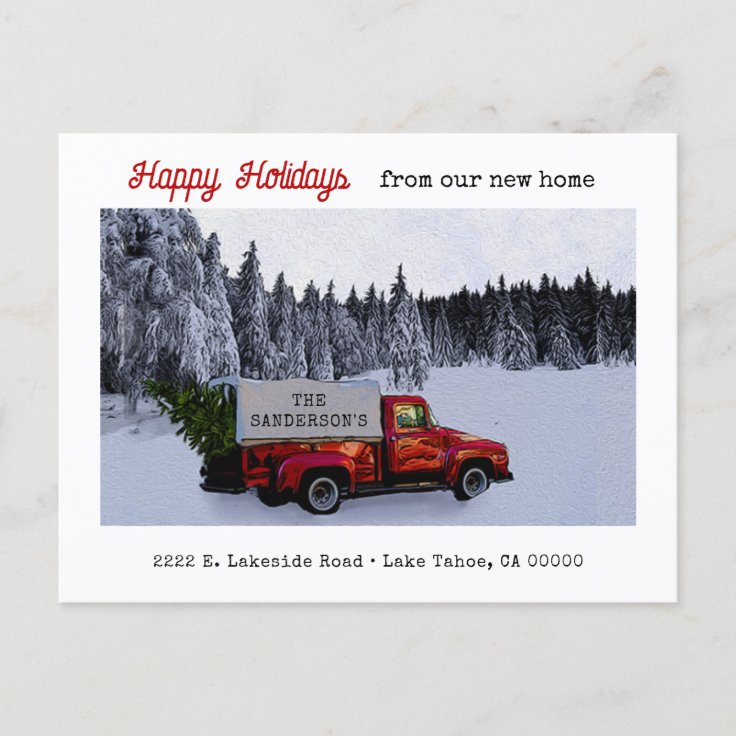 Vintage Red Pickup Truck Holiday Moving Postcard | Zazzle
