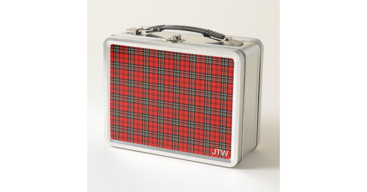 Vintage Red Plaid Monogram Metal Lunch Box | Zazzle