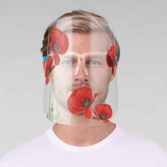 Vintage Red Poppies Botanical Face Shield | Zazzle