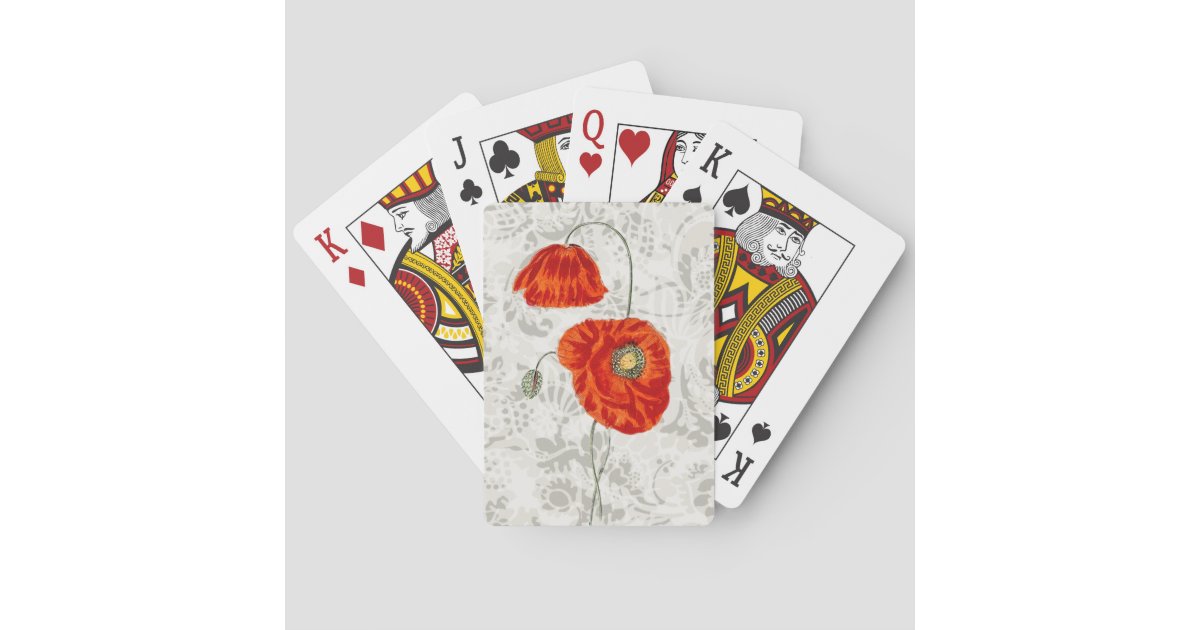 Vintage Red Poppy Flowers Floral Playing Cards | Zazzle
