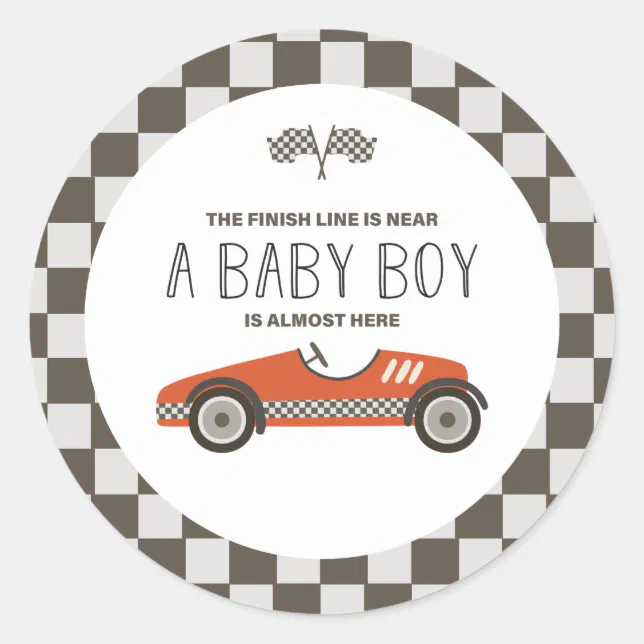 Vintage Red Race Car Baby Shower Classic Round Sticker | Zazzle