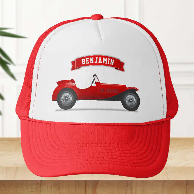 Vintage Red Race Car Kids Trucker Hat | Zazzle