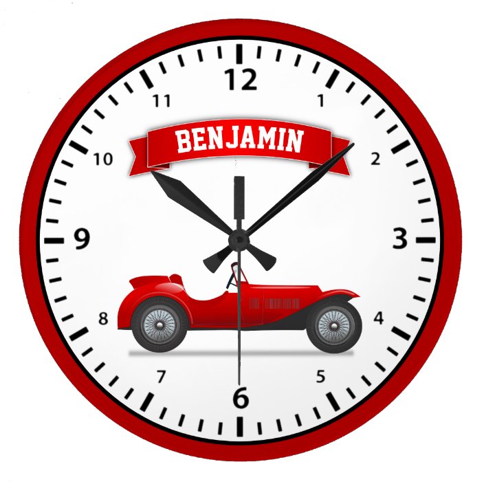Vintage Red Race Car Personalized Name Kids Room Large Clock | Zazzle.com
