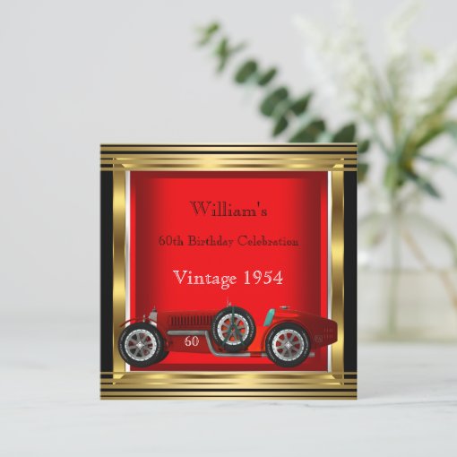Vintage Red Racing Car Mans 60th Birthday Party 2 Invitation | Zazzle