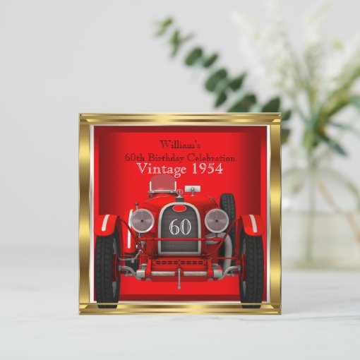 Vintage Red Racing Car Mans 60th Birthday Party Invitation | Zazzle