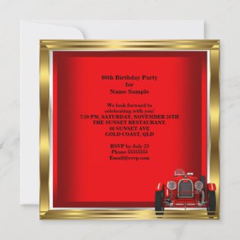 Vintage Red Racing Car Mans 60th Birthday Party Invitation | Zazzle