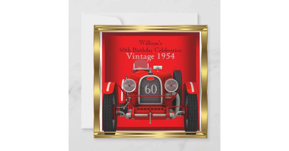 Vintage Red Racing Car Mans 60th Birthday Party Invitation | Zazzle