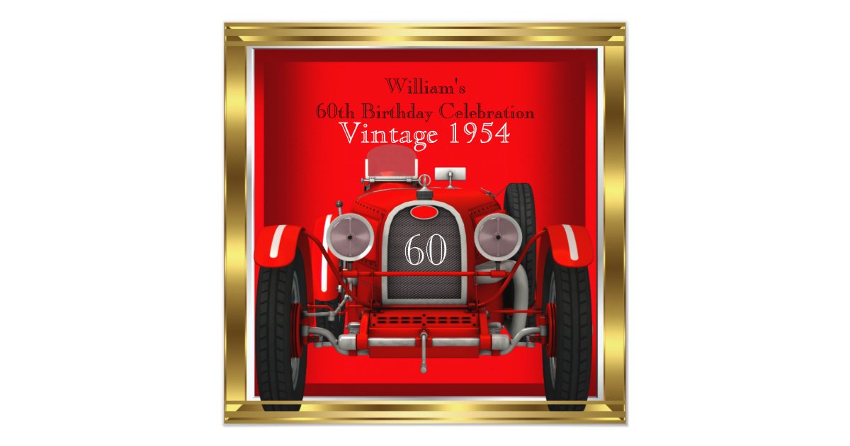 Vintage Red Racing Car Mans 60th Birthday Party Invitation | Zazzle.com