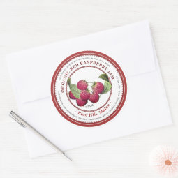 Vintage Red Raspberry Illustration Raspberry Jam Classic Round Sticker ...