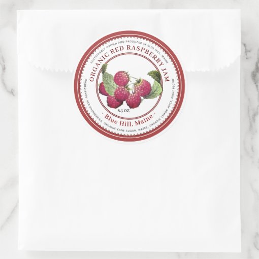 Vintage Red Raspberry Illustration Raspberry Jam Classic Round Sticker ...