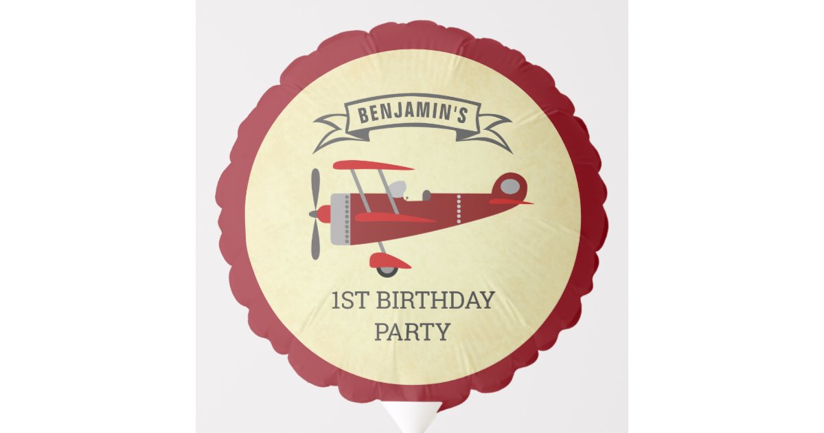 Vintage Red Retro Airplane Birthday Party Balloon | Zazzle