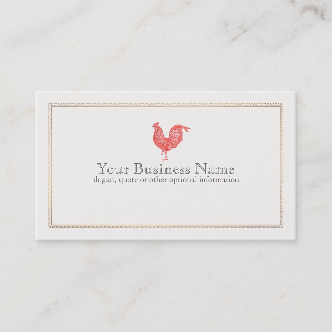 Vintage Red Rooster Etching Business Card | Zazzle