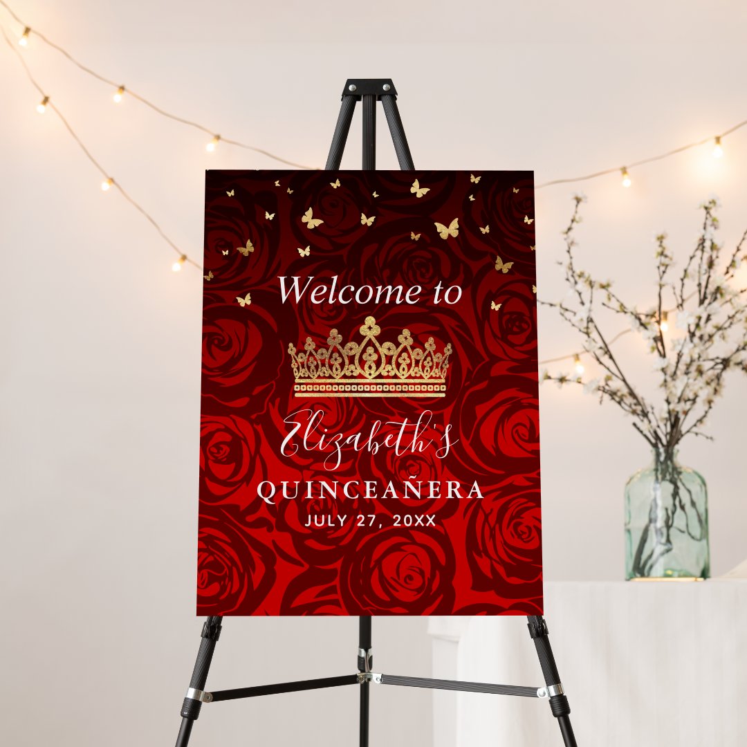 Vintage Red Rose Gold Elegant Welcome Party Foam Board | Zazzle