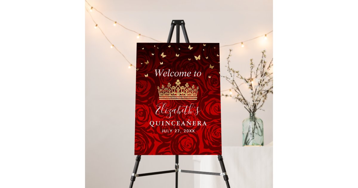 Vintage Red Rose Gold Elegant Welcome Party Foam Board | Zazzle