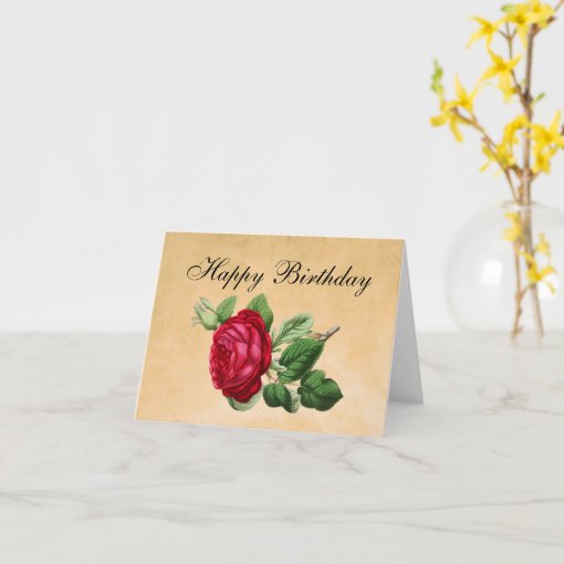 Vintage Red Rose Happy Birthday Card | Zazzle