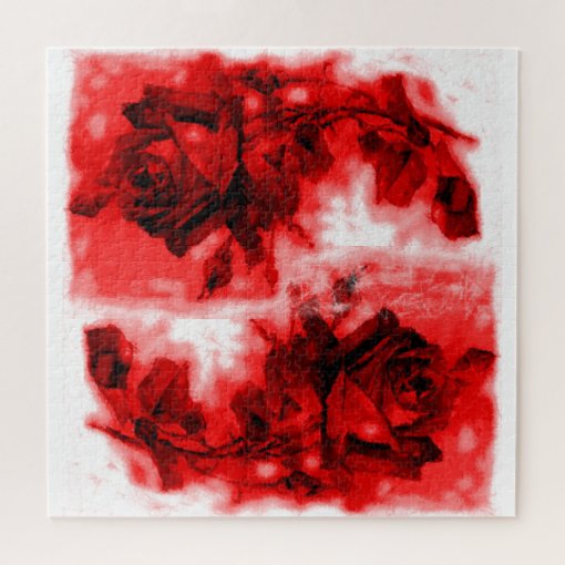 Vintage Red Rose Illustration Flowers Art Jigsaw Puzzle | Zazzle