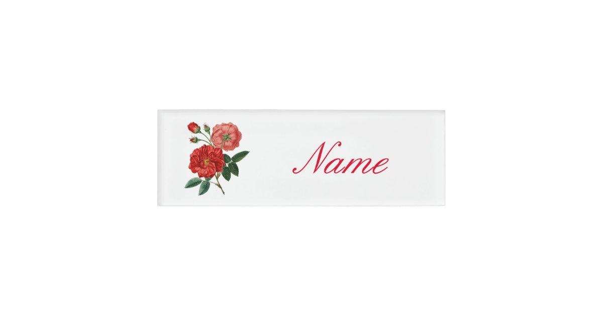 Vintage Red Rose Illustration Thunder_Cove Name Tag | Zazzle