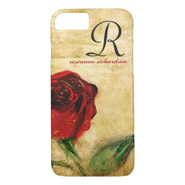 Vintage Red Rose Monogram iPhone 8/7 case | Zazzle